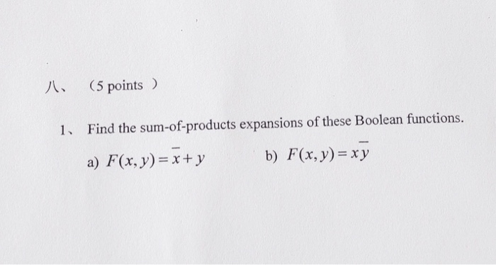 Solved I 5 Points 1 Find The Sum Of Products Expansions