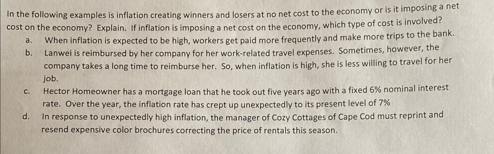 Solved In the following examples is inflation creating | Chegg.com