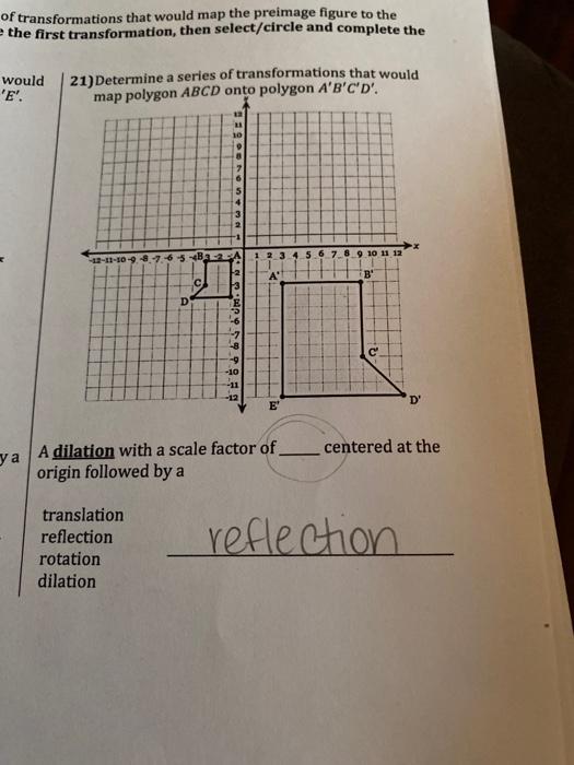 Solved of transformations that would map the preimage figure | Chegg.com