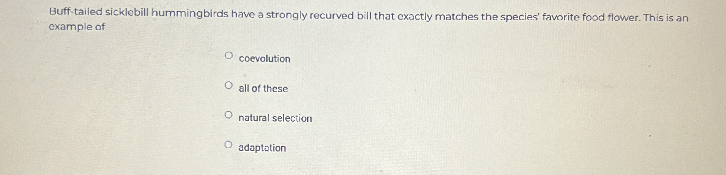 Solved Buff-tailed sicklebill hummingbirds have a strongly | Chegg.com