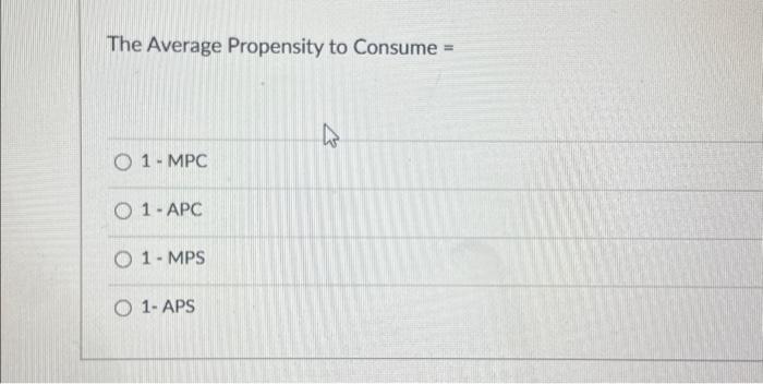 Solved The Average Propensity to Consume 1 - MPC O1-APC | Chegg.com