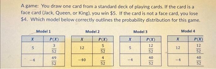Solved A game: You draw one card from a standard deck of | Chegg.com