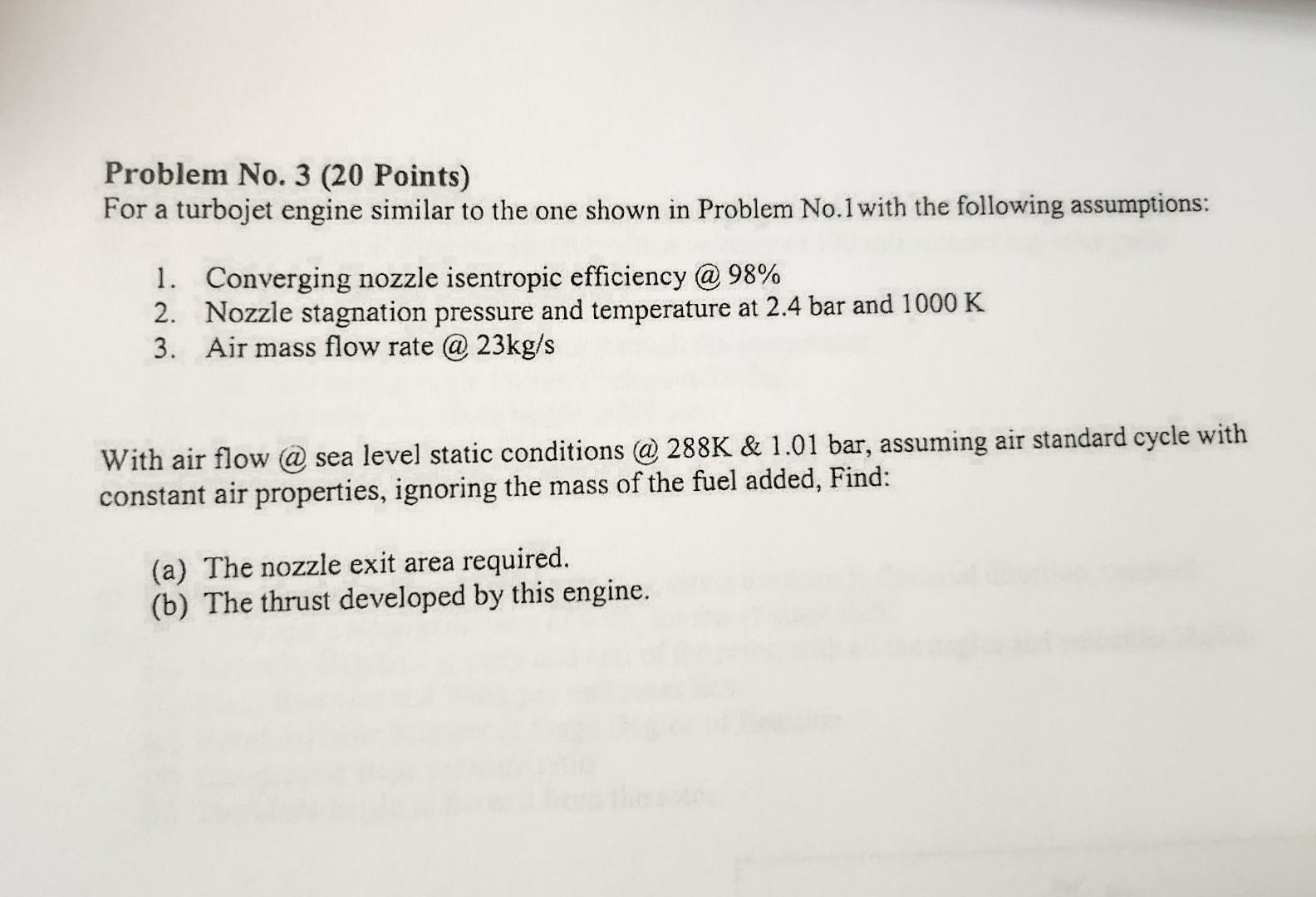 Solved Problem No. 3 (20 Points) For a turbojet engine | Chegg.com