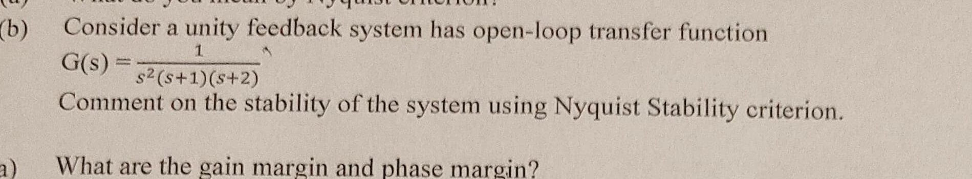 Solved (b) ﻿Consider a unity feedback system has open-loop | Chegg.com