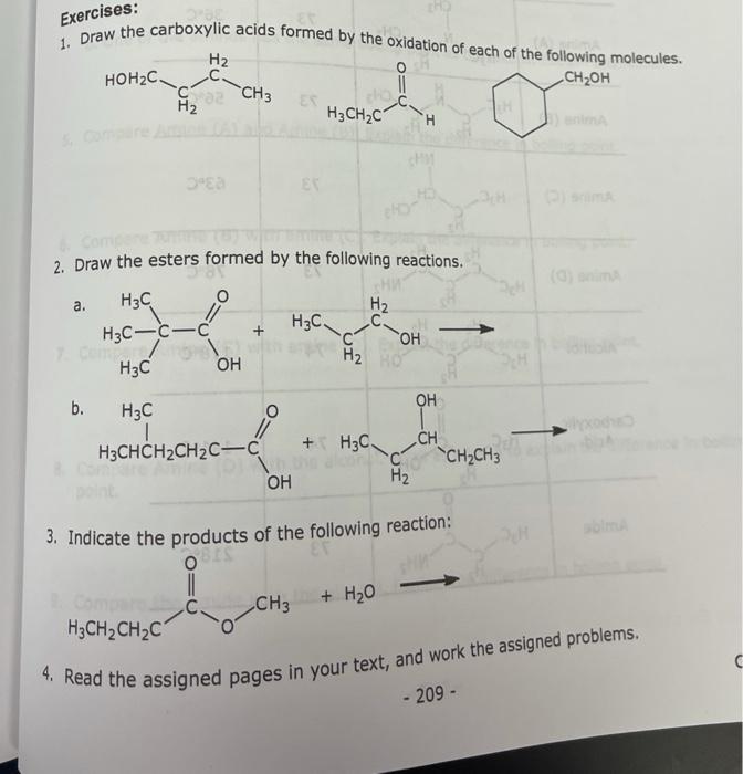 Solved Exercises: 1. Draw the carboxylic acids formed by the | Chegg.com