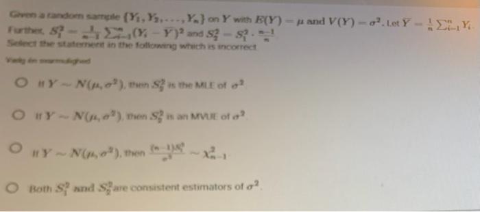 Solved Gven A Random Sample Yi Y Y On Y With Ey 
