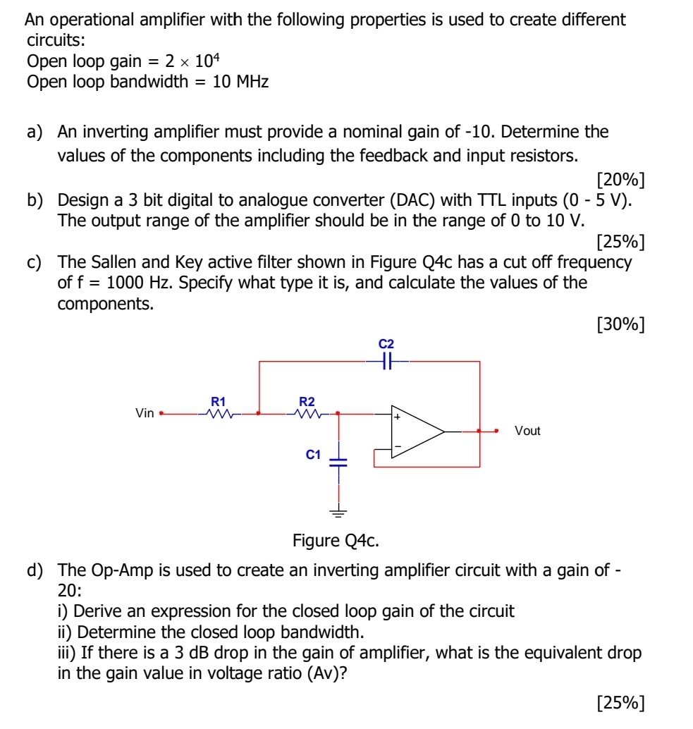 Solved An operational amplifier with the following | Chegg.com