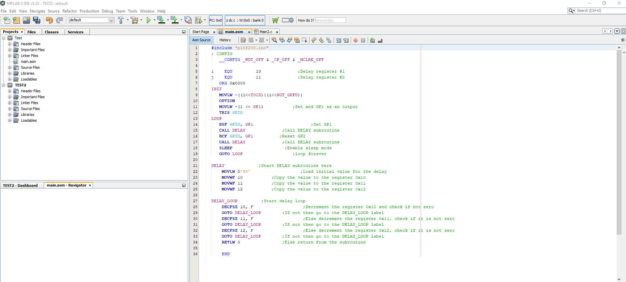 Solved Code in assembly for PIC10F200 ﻿a code that does the | Chegg.com