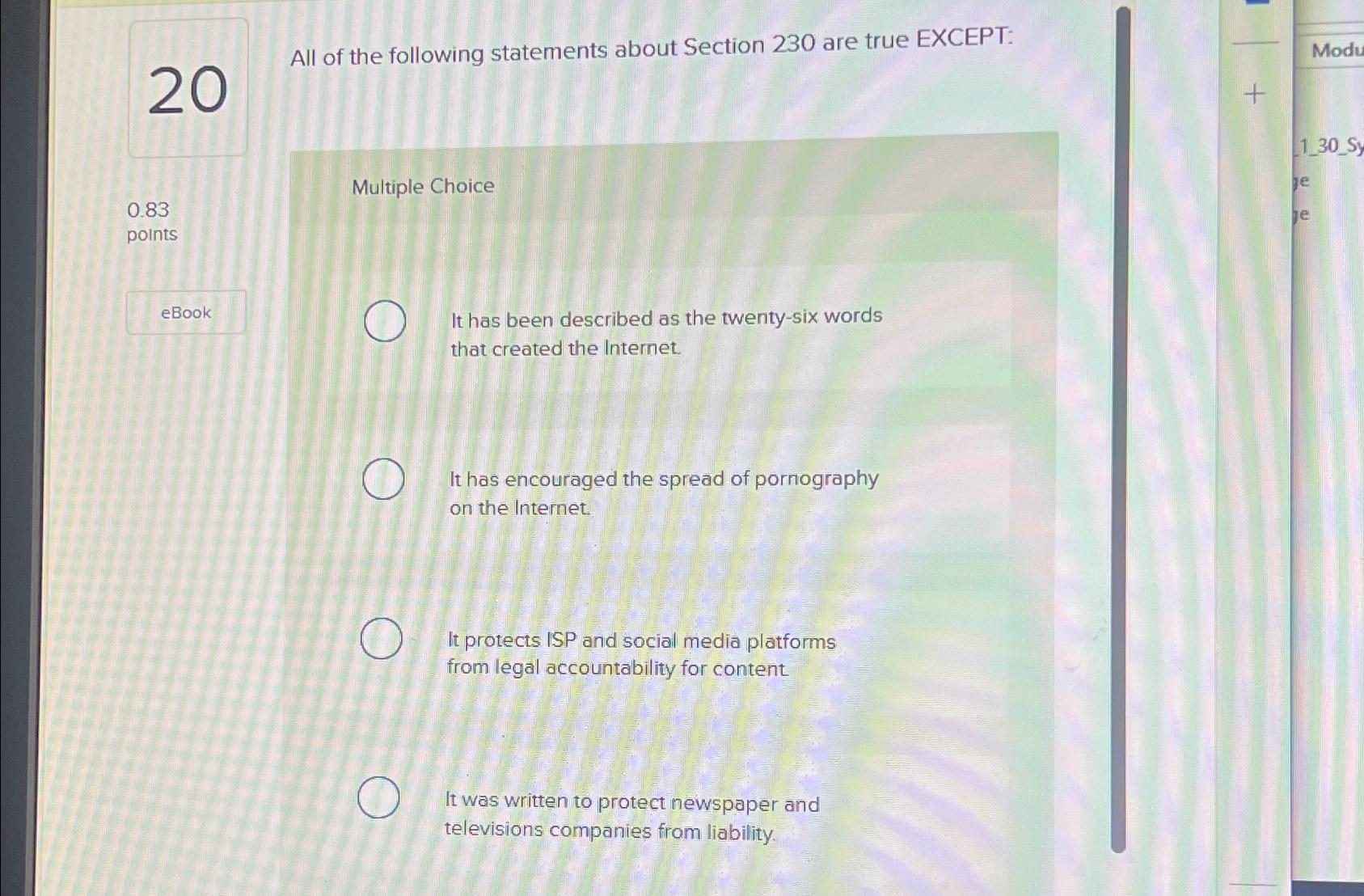 Solved All of the following statements about Section 230 | Chegg.com