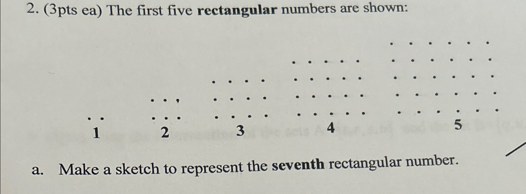 Solved (3pts ea) ﻿The first five rectangular numbers are | Chegg.com