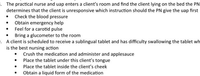 The practical nurse and uap enters a client's room | Chegg.com