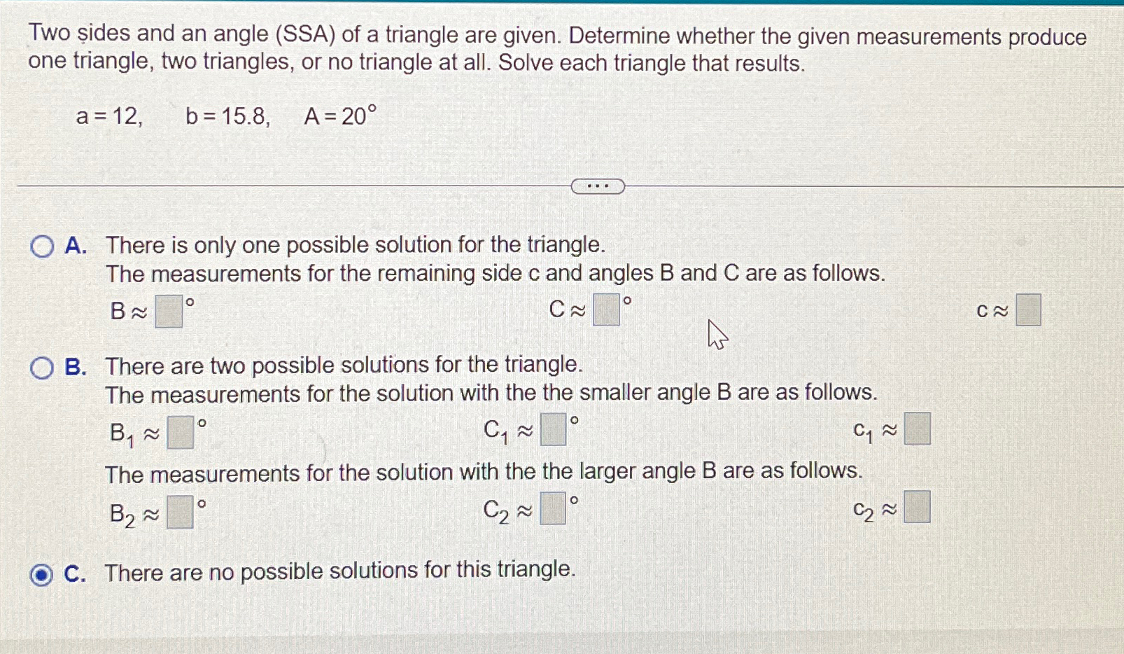 Solved Two șides and an angle (SSA) ﻿of a triangle are | Chegg.com