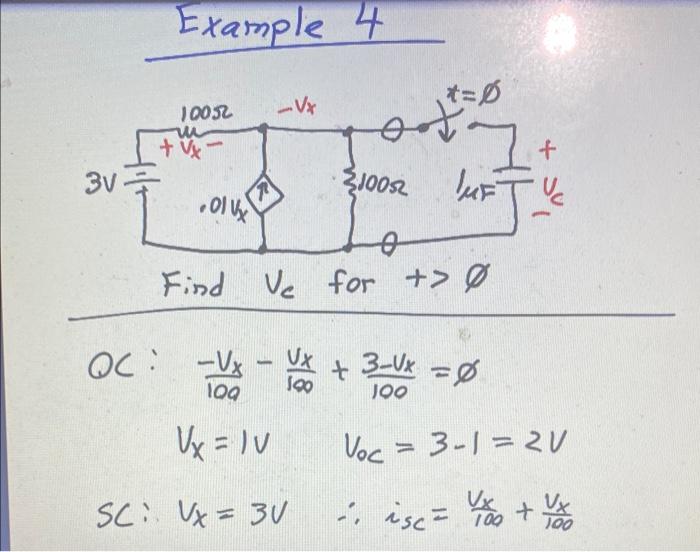 Solved Example 4 Find vc for +∅ ∴100−Vx−100vx+1003−vx=∅vx=1 | Chegg.com