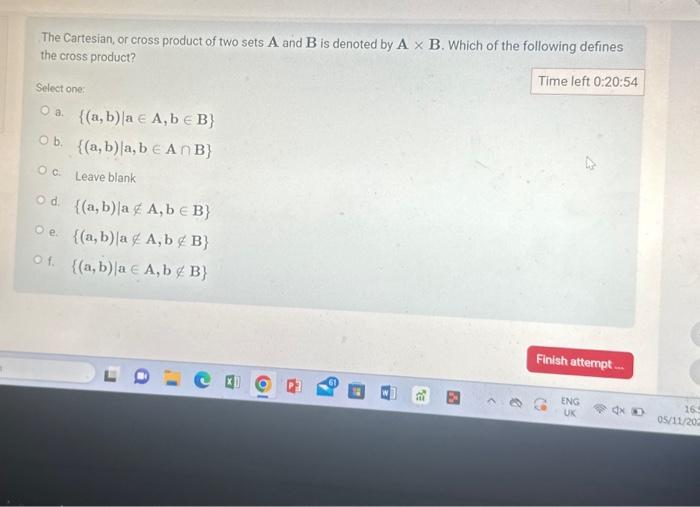 Solved The Cartesian, or cross product of two sets A and B | Chegg.com