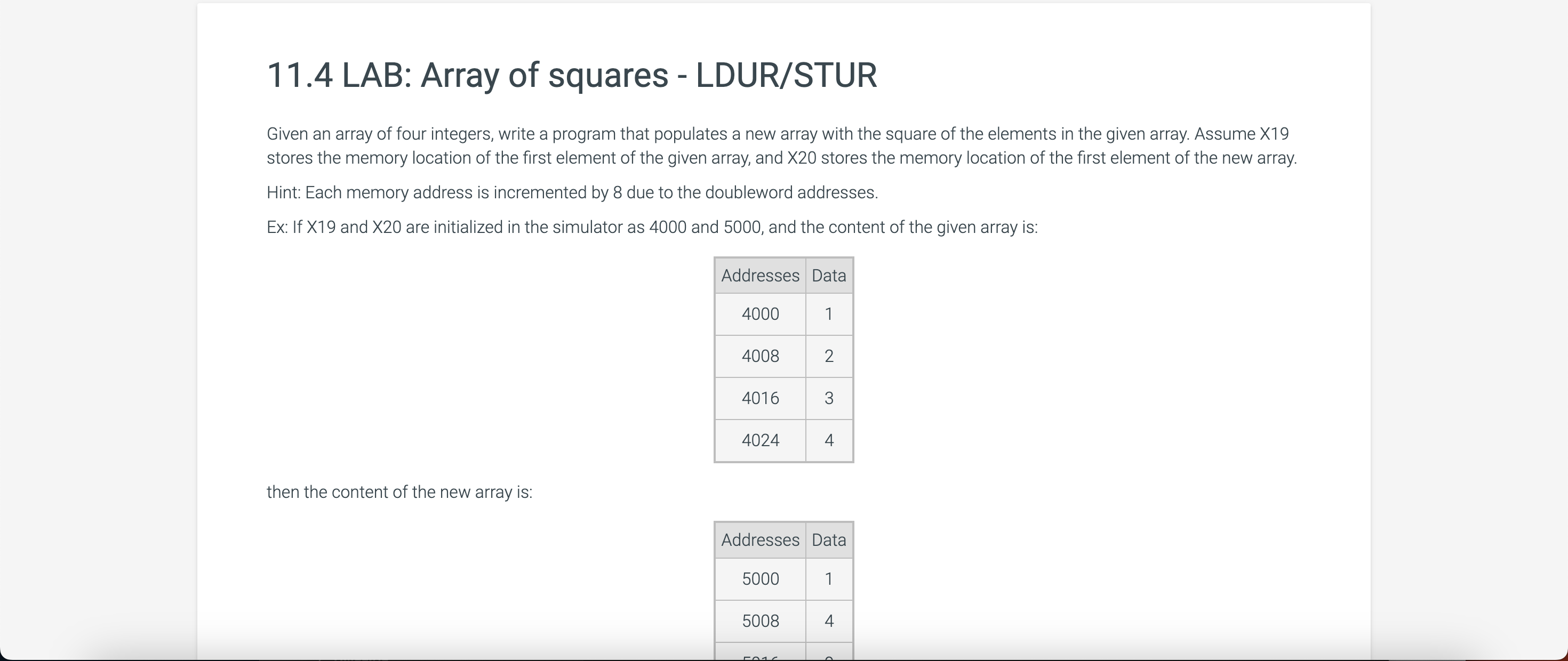 Solved 11.4 LAB: Array of squares - LDUR/STURGiven an | Chegg.com Solved 11.4 LAB: Array of squares - LDUR/STURGiven an | Chegg.com