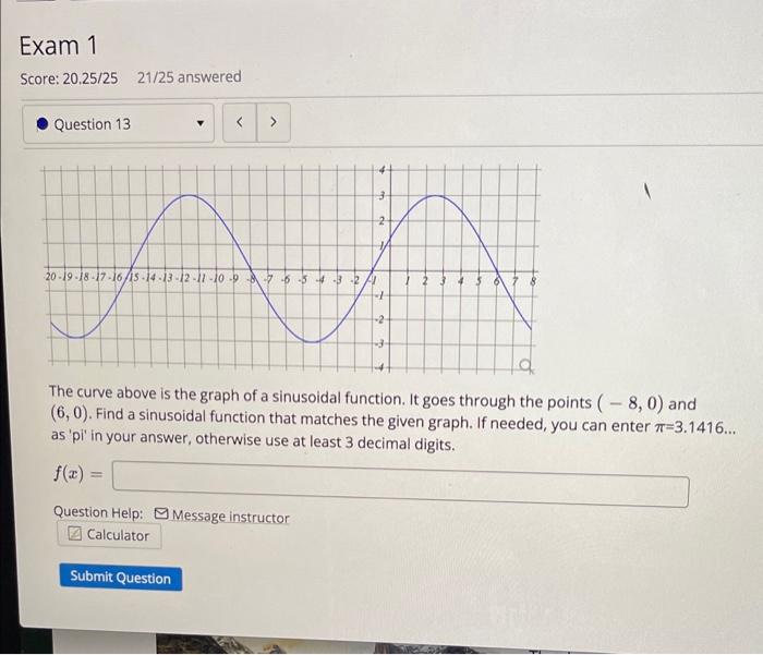 Solved The curve above is the graph of a sinusoidal | Chegg.com