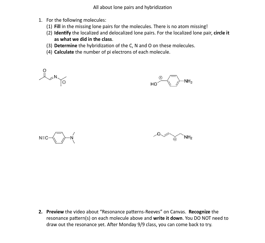 Solved All about lone pairs and hybridizationFor the | Chegg.com
