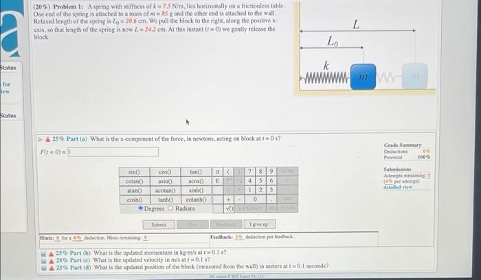 Solved (20%) Problem I: A spring with stiffness of 75Nm, | Chegg.com