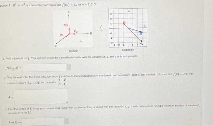 Solved ppose f:R3→R2 is a linear transtormation and f(en)−an | Chegg.com