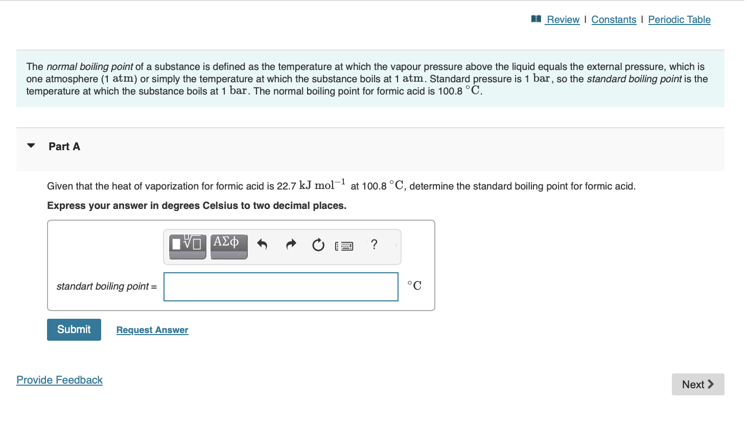 Solved The normal boiling point of a substance is defined as | Chegg.com