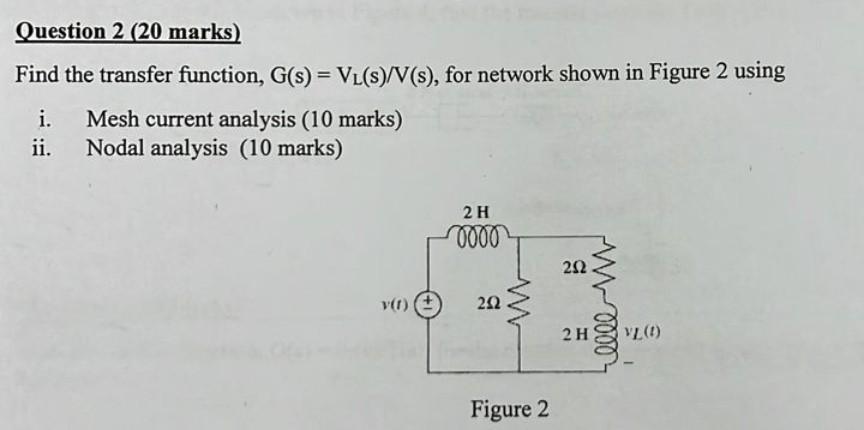 Solved Find the transfer function, G(s)=VL(s)/V(s), for | Chegg.com