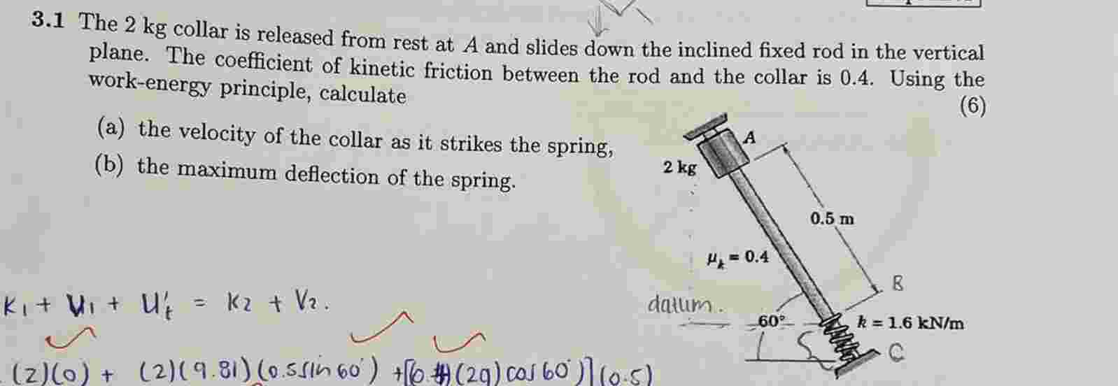 Solved 3.1 ﻿The 2 kg ﻿collar is ﻿released from rest at ﻿A | Chegg.com