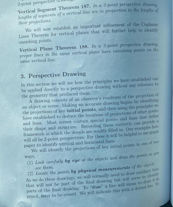 Solved 2-point perspective Vertical Segment Theorem 187. In | Chegg.com