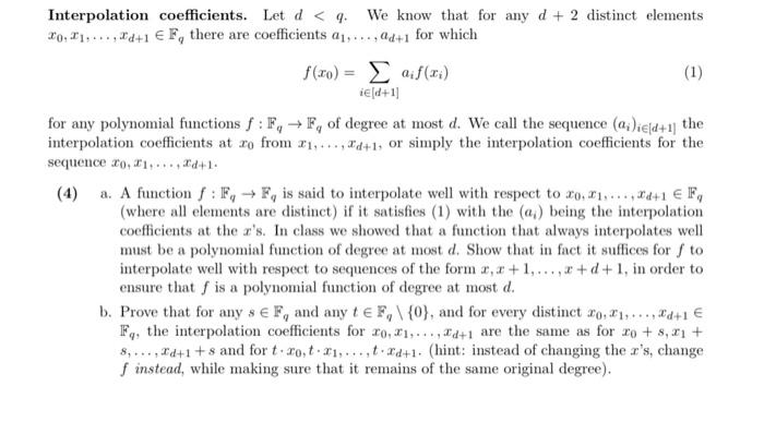 Solved Interpolation coefficients. Let d | Chegg.com
