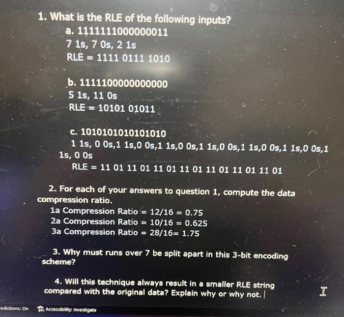 Solved redictions: On 1. What is the RLE of the following | Chegg.com