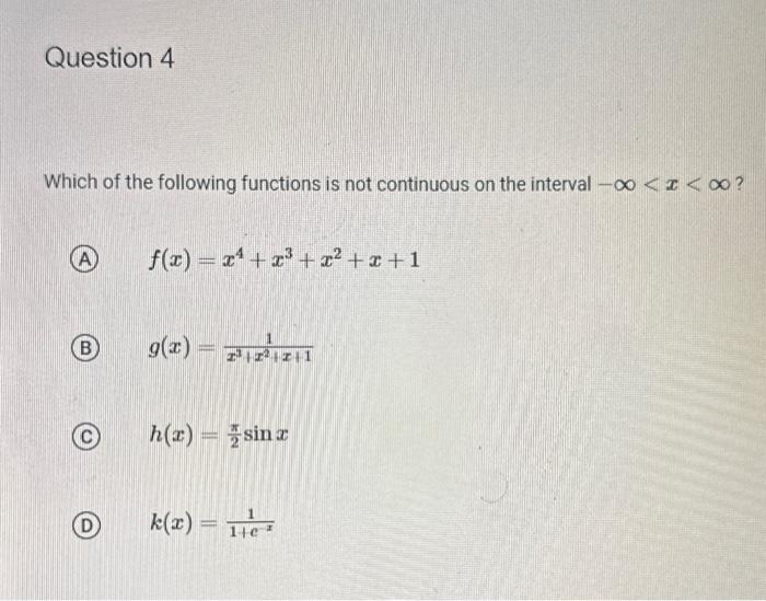 Which of the following functions is not continuous on | Chegg.com