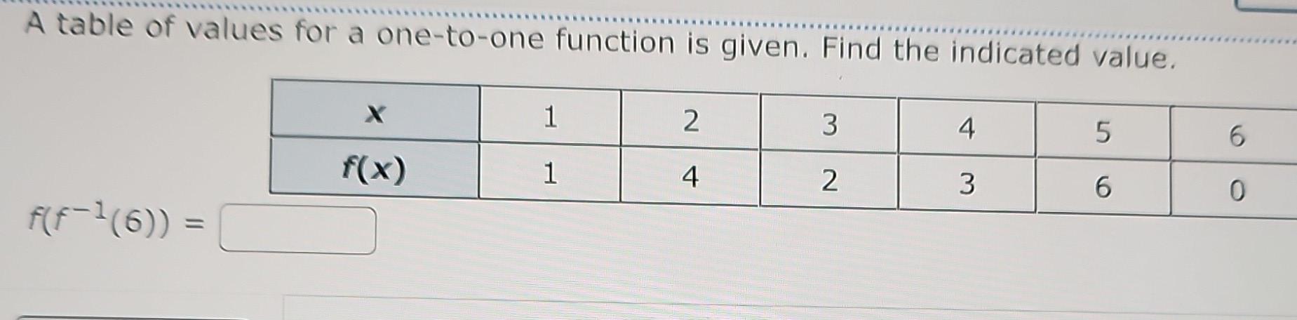 Solved A table of values for a one-to-one function is given. | Chegg.com