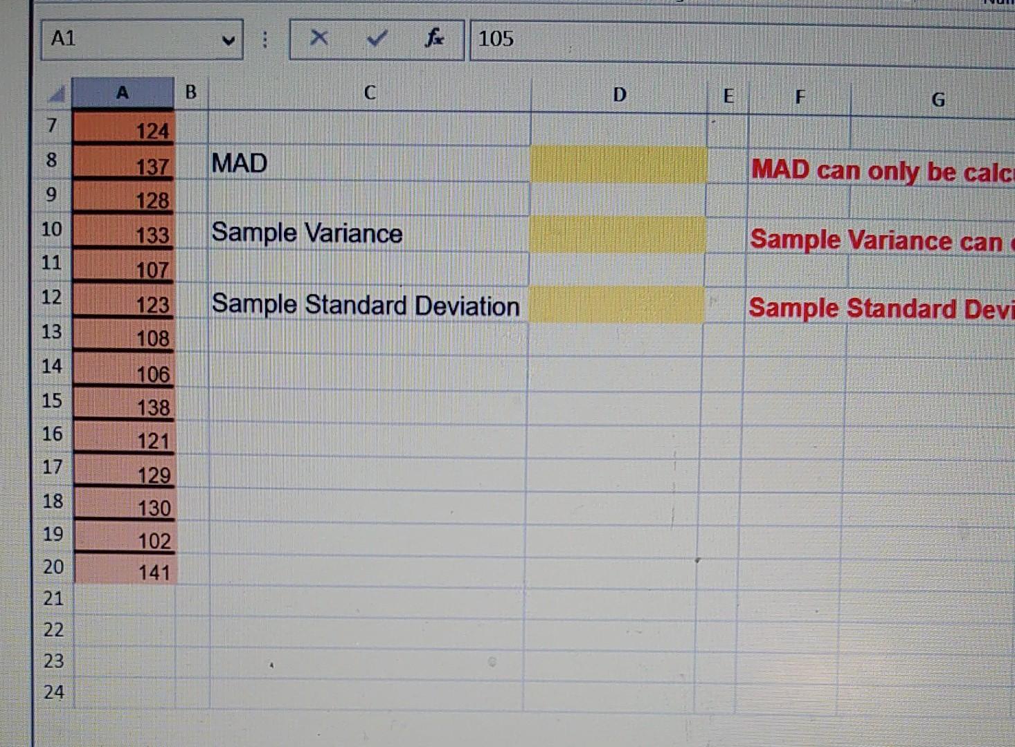 Solved Given the accompanying data, use Excel's function | Chegg.com