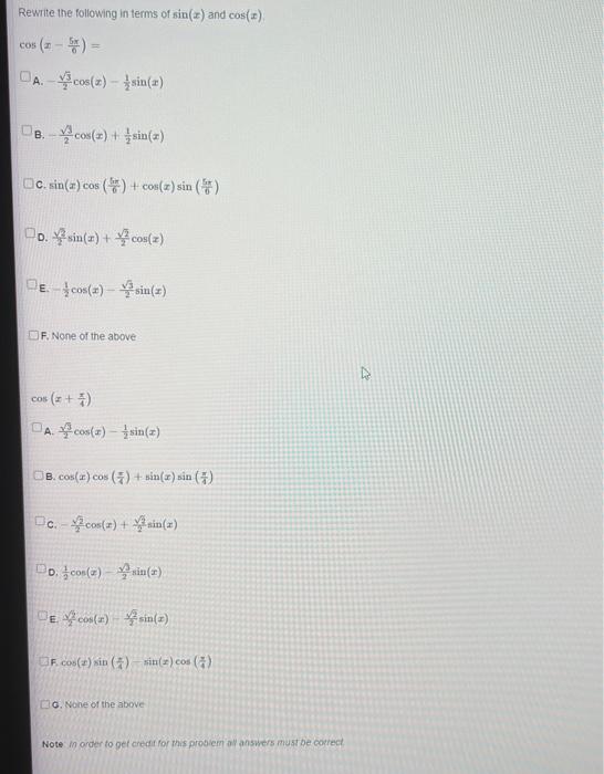 Solved Rewrite the following in terms of sin(x) and cos(x) | Chegg.com