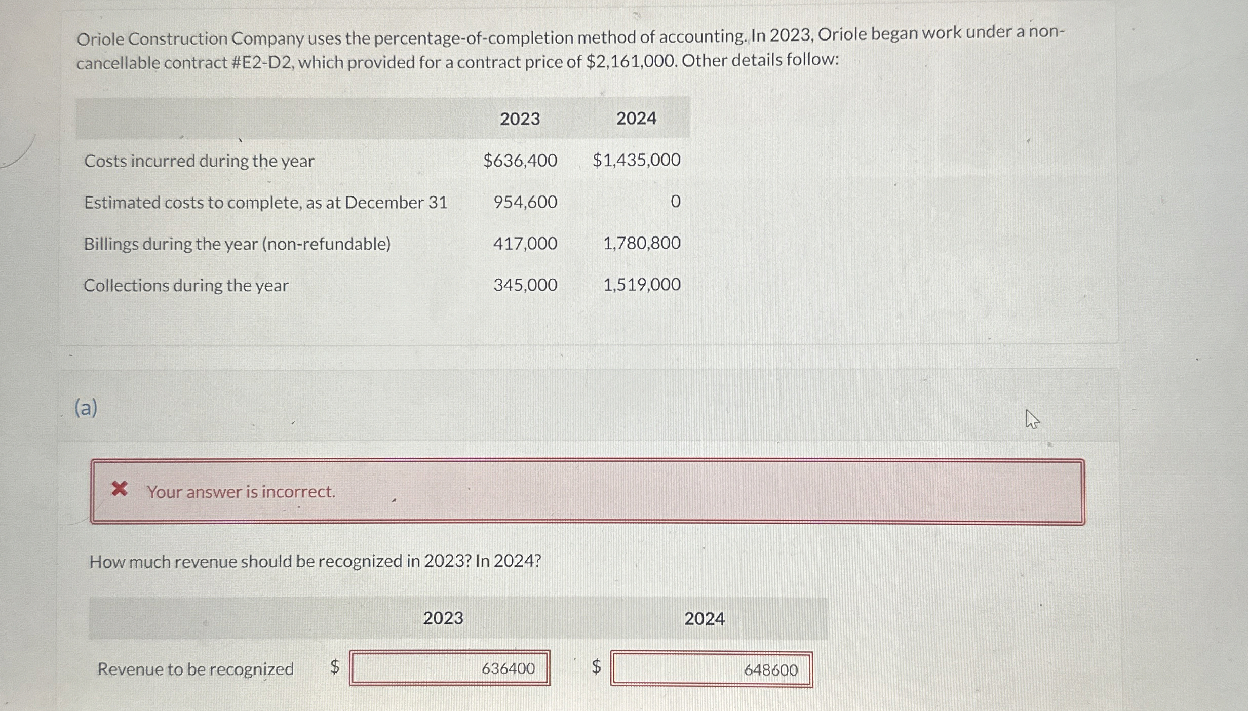 Solved Oriole Construction Company uses the | Chegg.com
