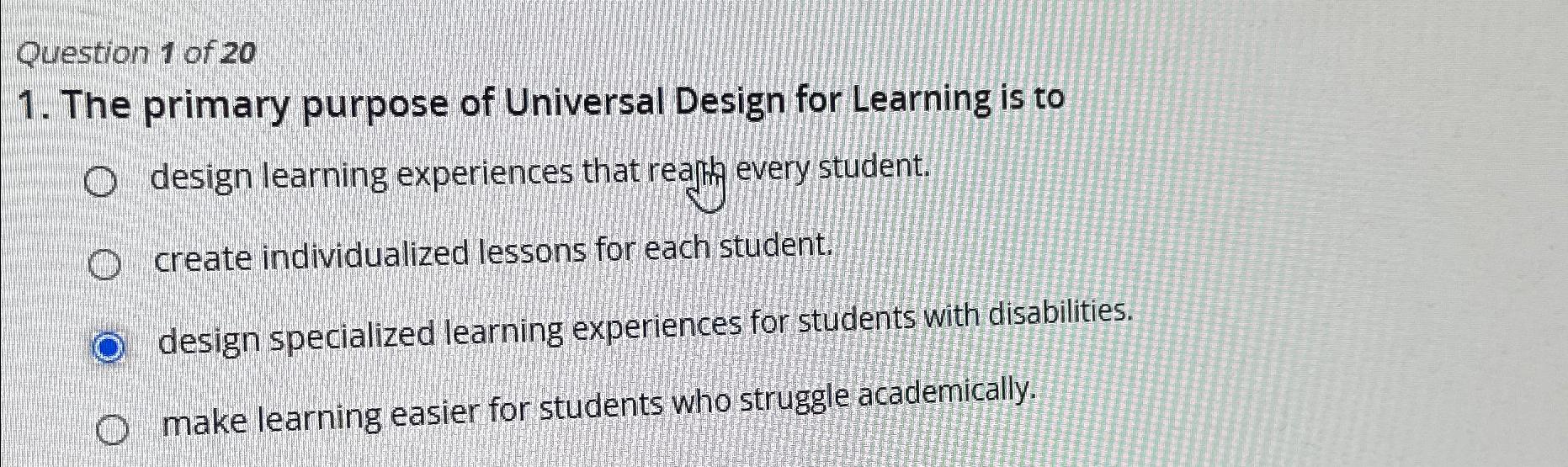 Solved Question 1 ﻿of 20The primary purpose of Universal | Chegg.com