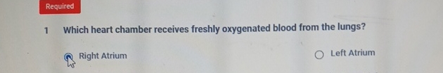 Solved 1 ﻿Which heart chamber receives freshly oxygenated | Chegg.com