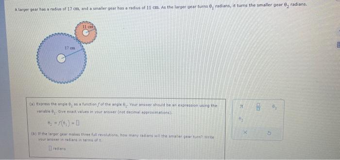 Solved A larger gear has s radius of 17 cm, and a smaller | Chegg.com