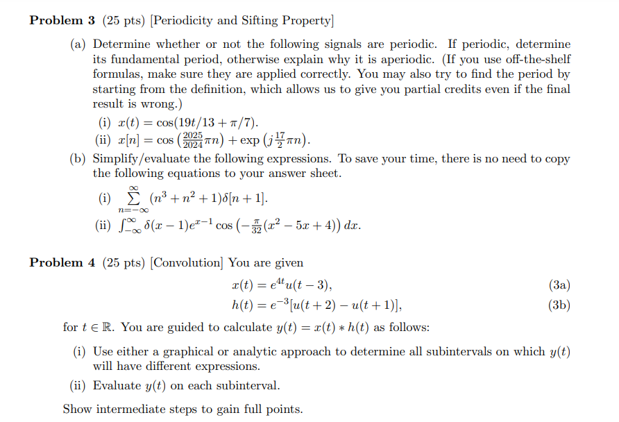 Problem 3 (25 pts) [Periodicity ﻿and Sifting | Chegg.com