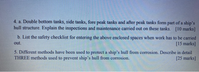 Solved 4. a. Double bottom tanks, side tanks, fore peak | Chegg.com