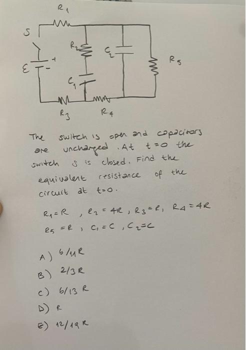 Solved The switch is open and copacitars are uncharged. At | Chegg.com