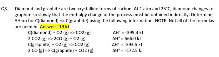 Solved Q3. Diamond and graphite are two crystalline forms of | Chegg.com