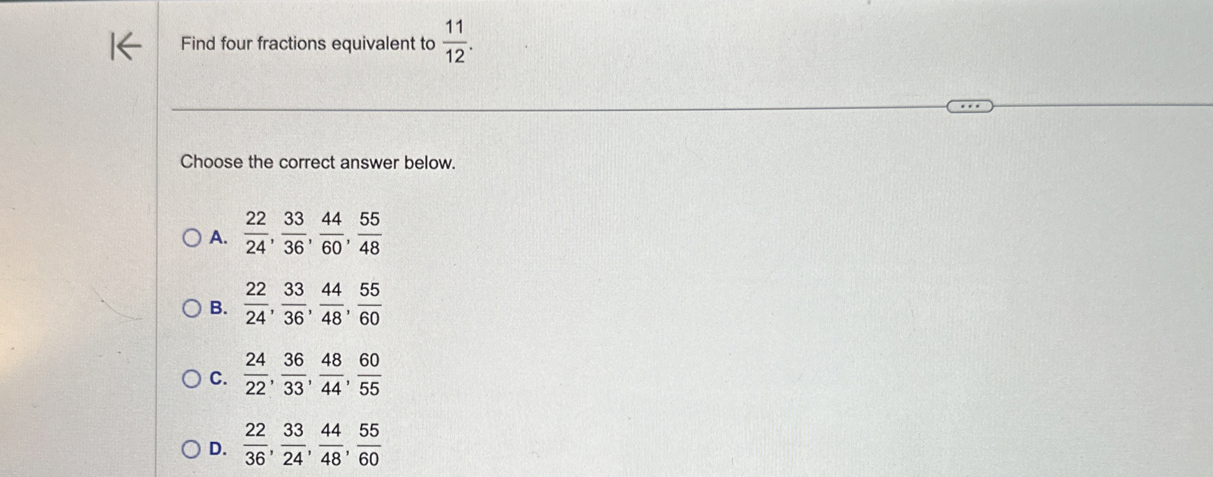 Solved Find four fractions equivalent to 1112.Choose the | Chegg.com