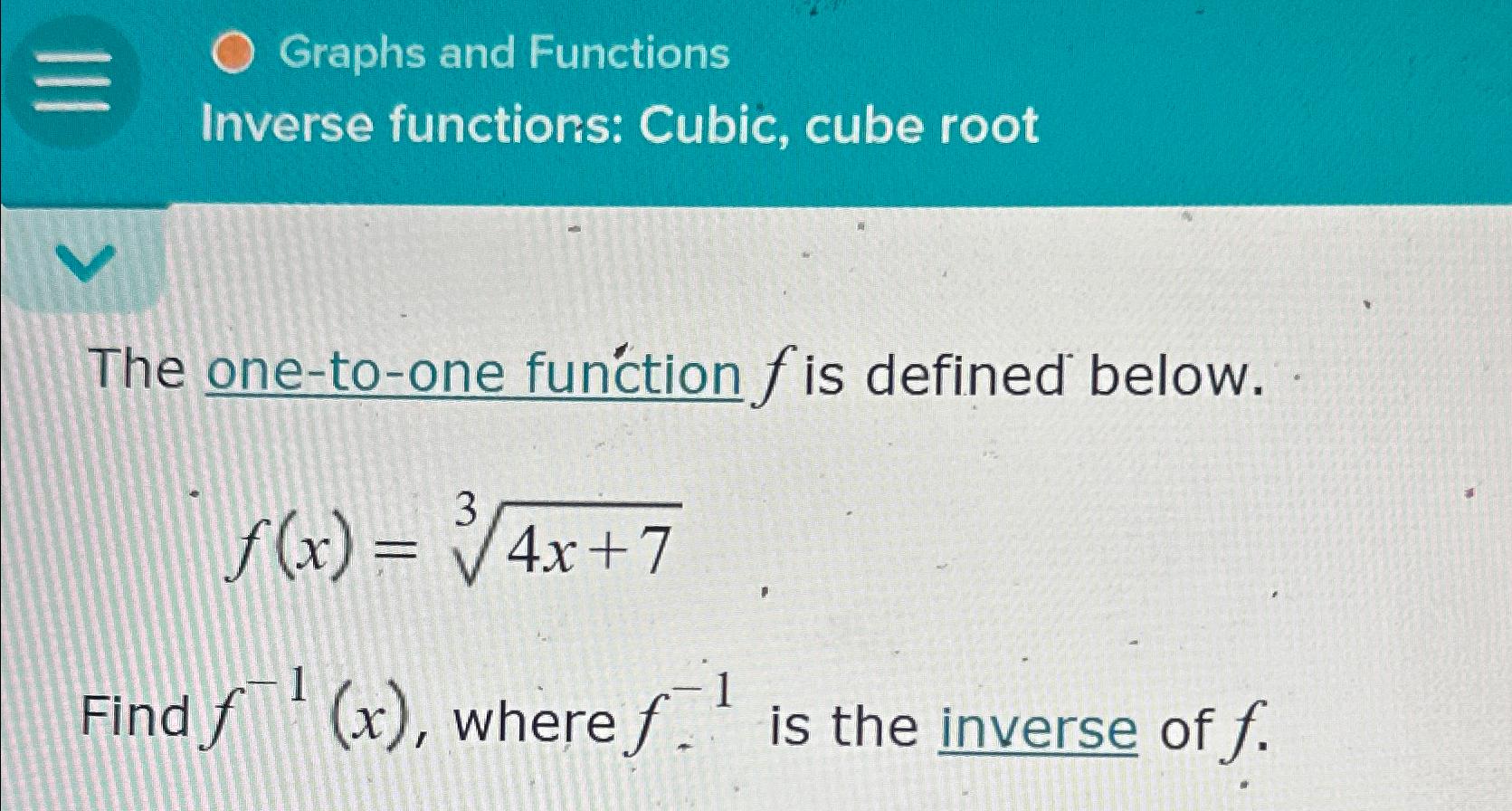 Solved Graphs And Functions Inverse Functions Cubic Cube 7672