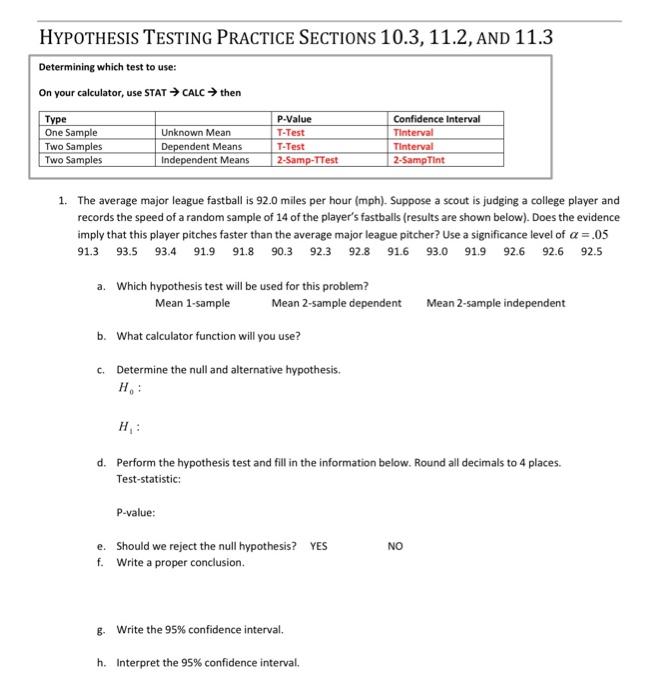 Solved HYPOTHESIS TESTING PRACTICE SECTIONS 10.3, 11.2, AND | Chegg.com