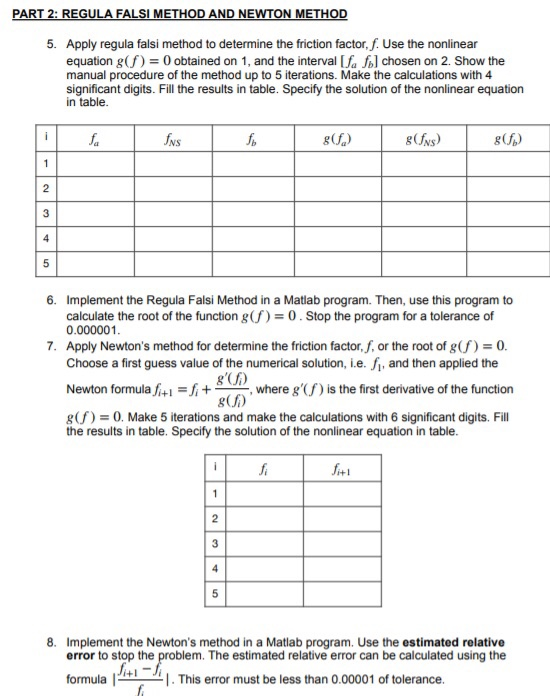 PART 2: REGULA FALSI METHOD AND NEWTON METHOD 5. | Chegg.com