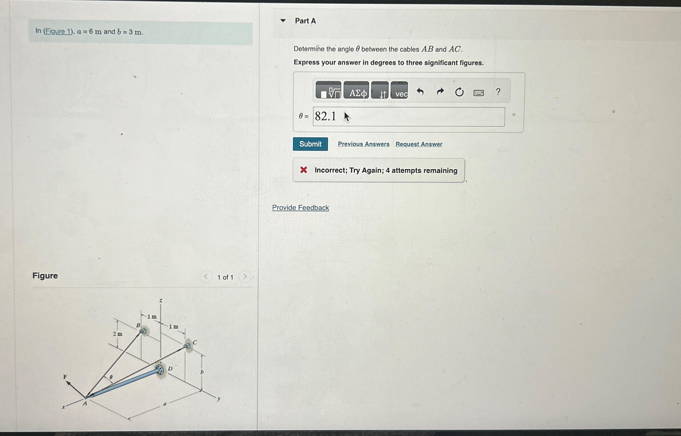 Solved In (Figure 1), a=6m ﻿and b=3m.Previous AnswersRequest | Chegg.com