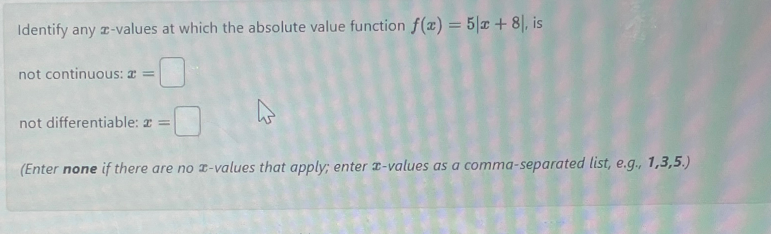 Solved Identify any x-values at which the absolute value | Chegg.com