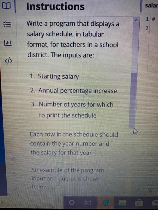 Solved Programming Exercise 3.7 Instructions salary 1 # F N | Chegg.com
