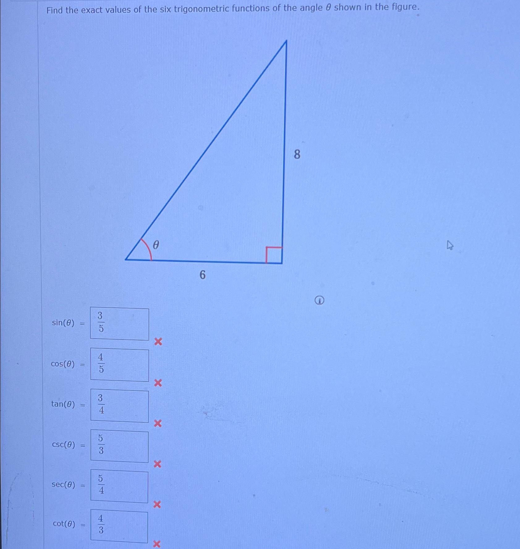 Solved Find the exact values of the six trigonometric | Chegg.com