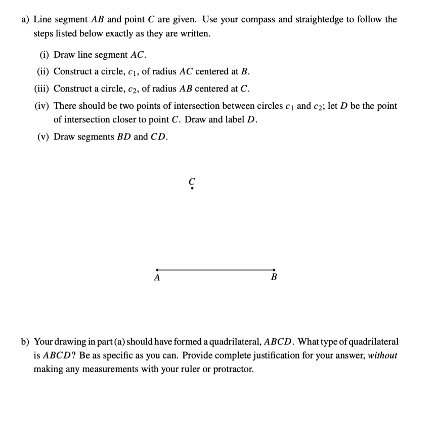 a) ﻿Line segment \( ﻿A B \) ﻿and point \( ﻿C \) ﻿are | Chegg.com
